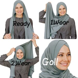 Rayiisuy Women 2PCS Set Jersey Hijab Lightweight Soft Solid Color Instant Hijab Shawls and Wraps Muslim Stretch Head Scarf (Beige,Grey) 55*180cm XYTJM