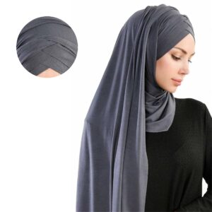 Rayiisuy Women 2PCS Set Jersey Hijab Lightweight Soft Solid Color Instant Hijab Shawls and Wraps Muslim Stretch Head Scarf (Beige,Grey) 55*180cm XYTJM