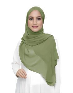 premium chiffon hijab head scarf shawl wrap for muslim women lightweight (light olive)