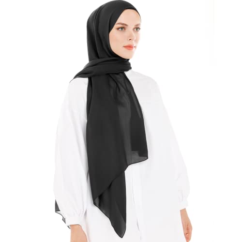 Ayisah Hijab for Women, Chiffon Hijab Scarf - Black Hijab – Soft Hijabs Scarves - Fashion Muslim Scarf Hijab for Women – Muslim Accessories Long Hijab Shawl Muslim Head Scarf