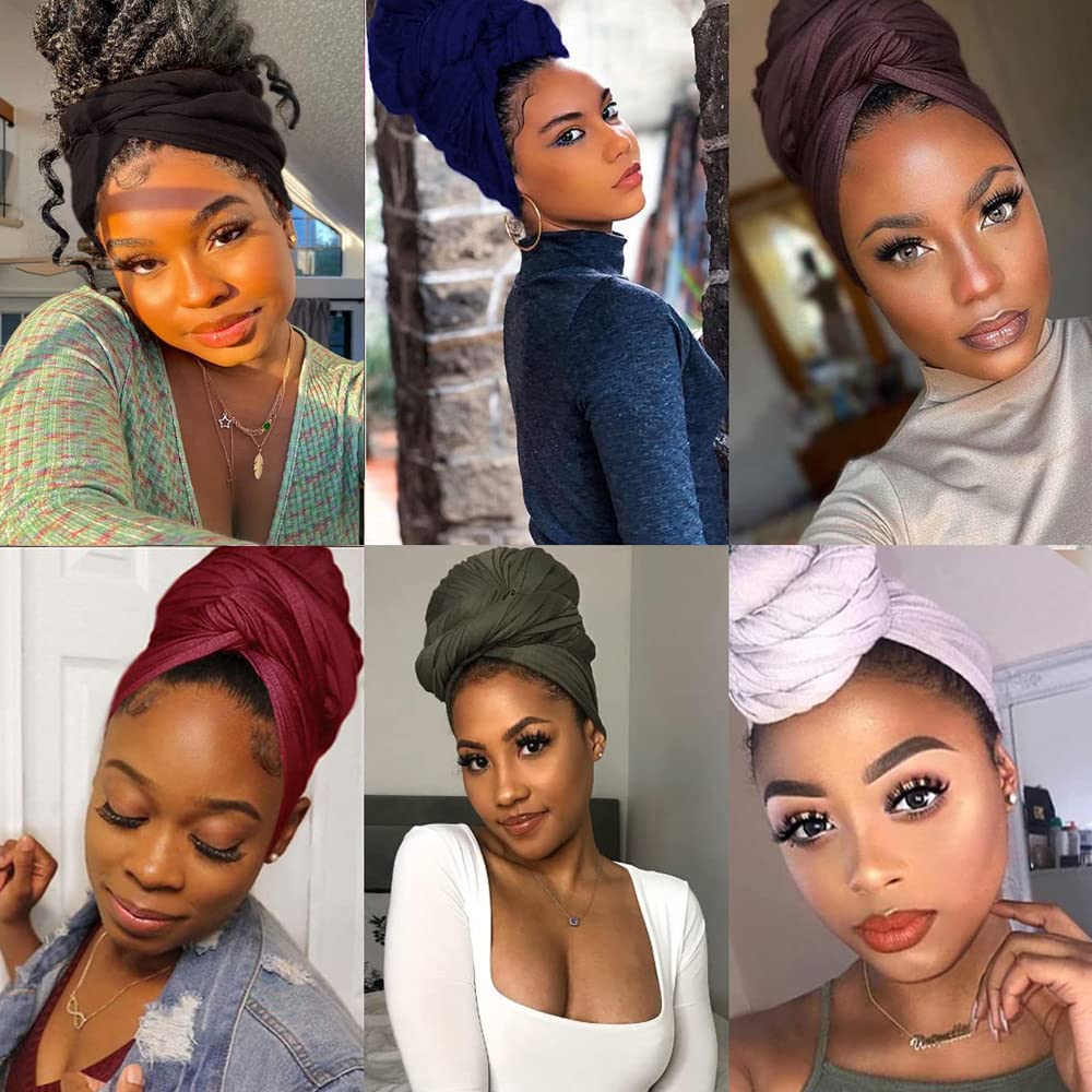 Turban Head Wraps for Black Women Jersey Hijab Scarves Cotton Fashion Headbands Long Plain Shawls Coffee