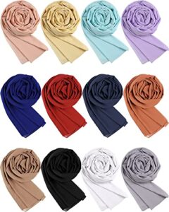 wesiti 12 pcs women chiffon silk scarf shawl wrap soft lightweight solid color chiffon hijab scarf long fashion scarves(stylish colors)