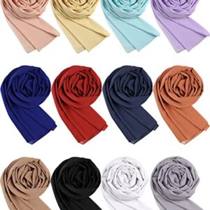 Wesiti 12 Pcs Women Chiffon Silk Scarf Shawl Wrap Soft Lightweight Solid Color Chiffon Hijab Scarf Long Fashion Scarves(Stylish Colors)