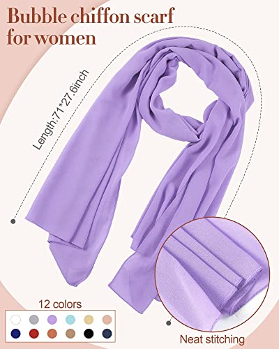 Wesiti 12 Pcs Women Chiffon Silk Scarf Shawl Wrap Soft Lightweight Solid Color Chiffon Hijab Scarf Long Fashion Scarves(Stylish Colors)