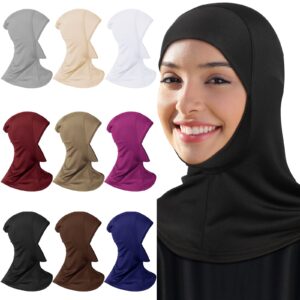 giegxin 9 pcs women's muslin hijab solid color modal hijab cap adjustable stretchy muslimah turban cap scarf for daily (assorted color)