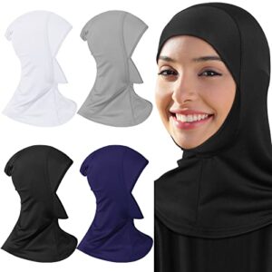 4 pieces modal hijab cap adjustable muslim stretchy turban full cover shawl cap full neck coverage for lady (black, white, blue, gray)