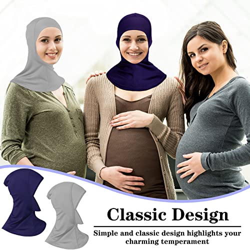 4 Pieces Modal Hijab Cap Adjustable Muslim Stretchy Turban Full Cover Shawl Cap Full Neck Coverage for Lady (Black, White, Blue, Gray)