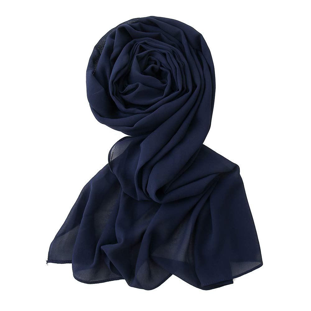 Yeieeo Bubble Chiffon Hijab Premium Chiffon Wrap Head Scarf(Navy Blue)