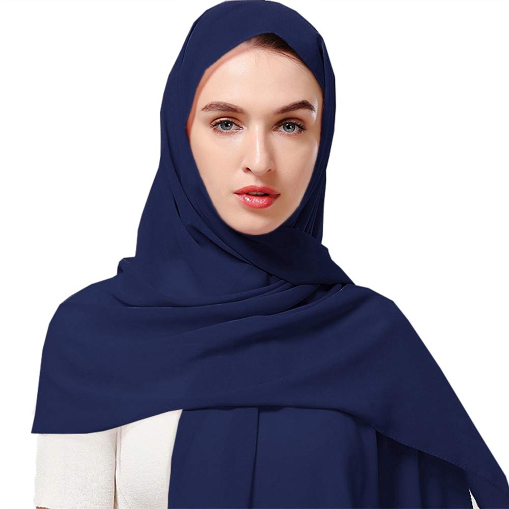 Yeieeo Bubble Chiffon Hijab Premium Chiffon Wrap Head Scarf(Navy Blue)