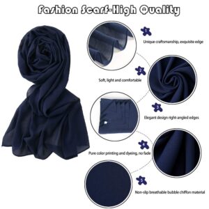 Yeieeo Bubble Chiffon Hijab Premium Chiffon Wrap Head Scarf(Navy Blue)