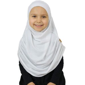 Firdevs Islamic Girl Child Practical Amira Hijab Two Piece Muslim Scarf & Bonnet - Instant Easy Hijab (White)