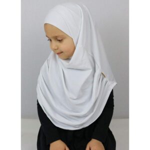 Firdevs Islamic Girl Child Practical Amira Hijab Two Piece Muslim Scarf & Bonnet - Instant Easy Hijab (White)