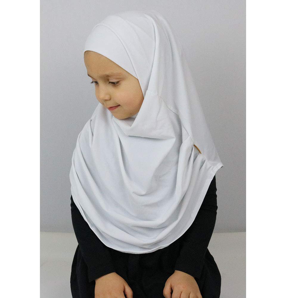 Firdevs Islamic Girl Child Practical Amira Hijab Two Piece Muslim Scarf & Bonnet - Instant Easy Hijab (White)