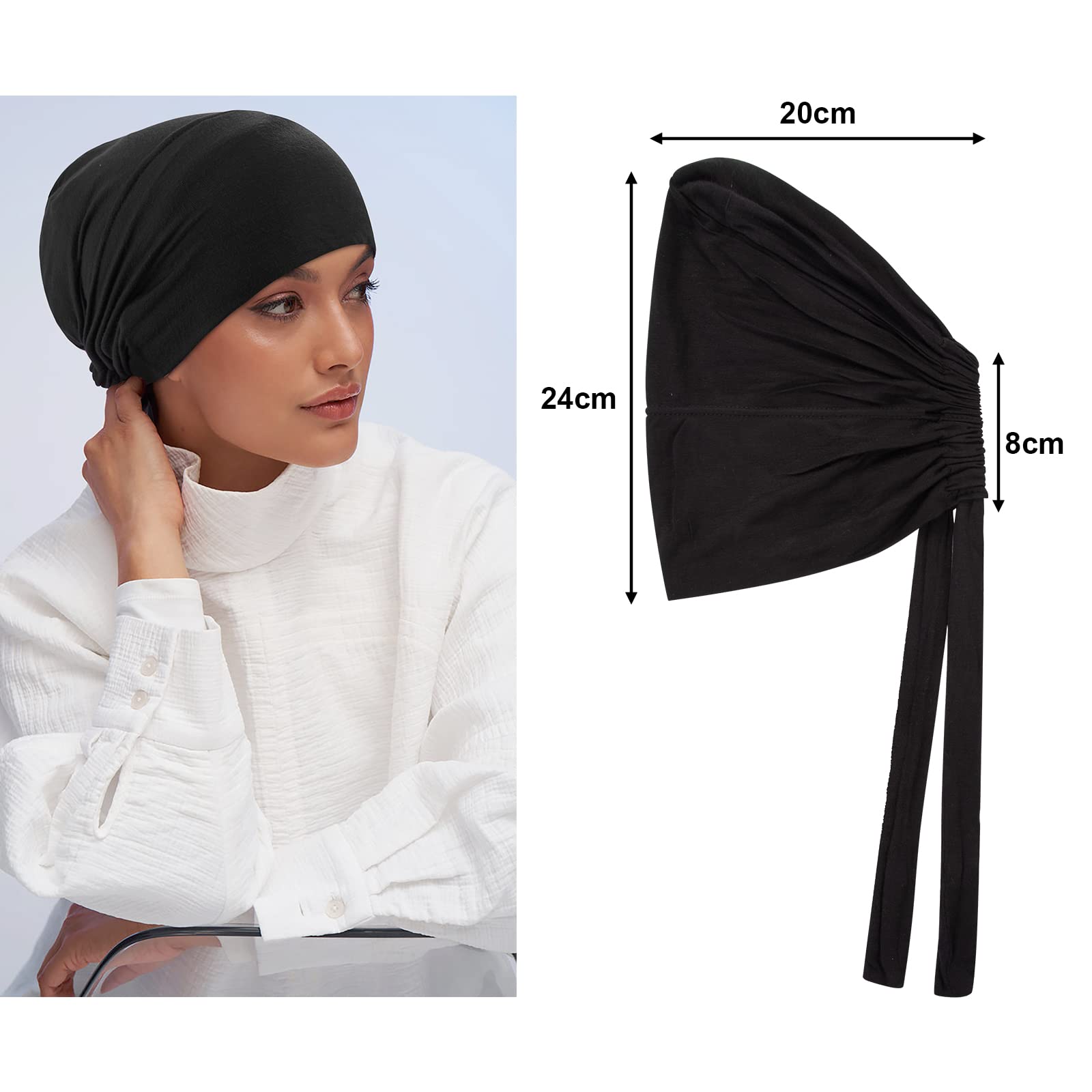 PHOGARY 4 Pcs Women Hijab Undercap, Islamic Muslim Under Hijab Cap Inner Under Scarf Hat Hijab Cap with Tie Back Closure Solid Color Underscarf Hijab for Women Turban Head Wraps Chemo Sleep Cap