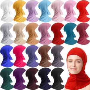 handepo 24 pcs modal hijab cap adjustable muslim stretchy turban full cover shawl head muslim women scarf full neck coverage undercap for lady girls prayer, 24 colors