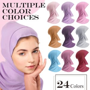 Handepo 24 Pcs Modal Hijab Cap Adjustable Muslim Stretchy Turban Full Cover Shawl Head Muslim Women Scarf Full Neck Coverage Undercap for Lady Girls Prayer, 24 Colors