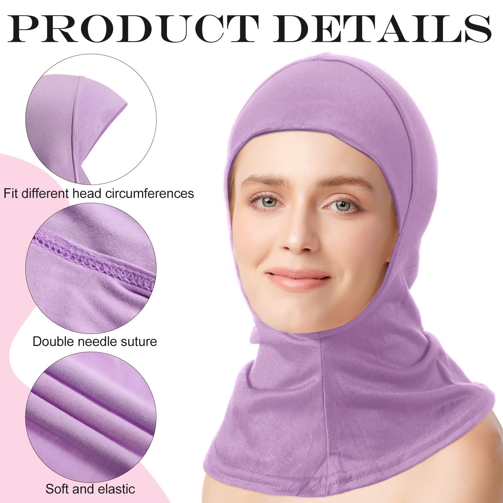 Handepo 24 Pcs Modal Hijab Cap Adjustable Muslim Stretchy Turban Full Cover Shawl Head Muslim Women Scarf Full Neck Coverage Undercap for Lady Girls Prayer, 24 Colors