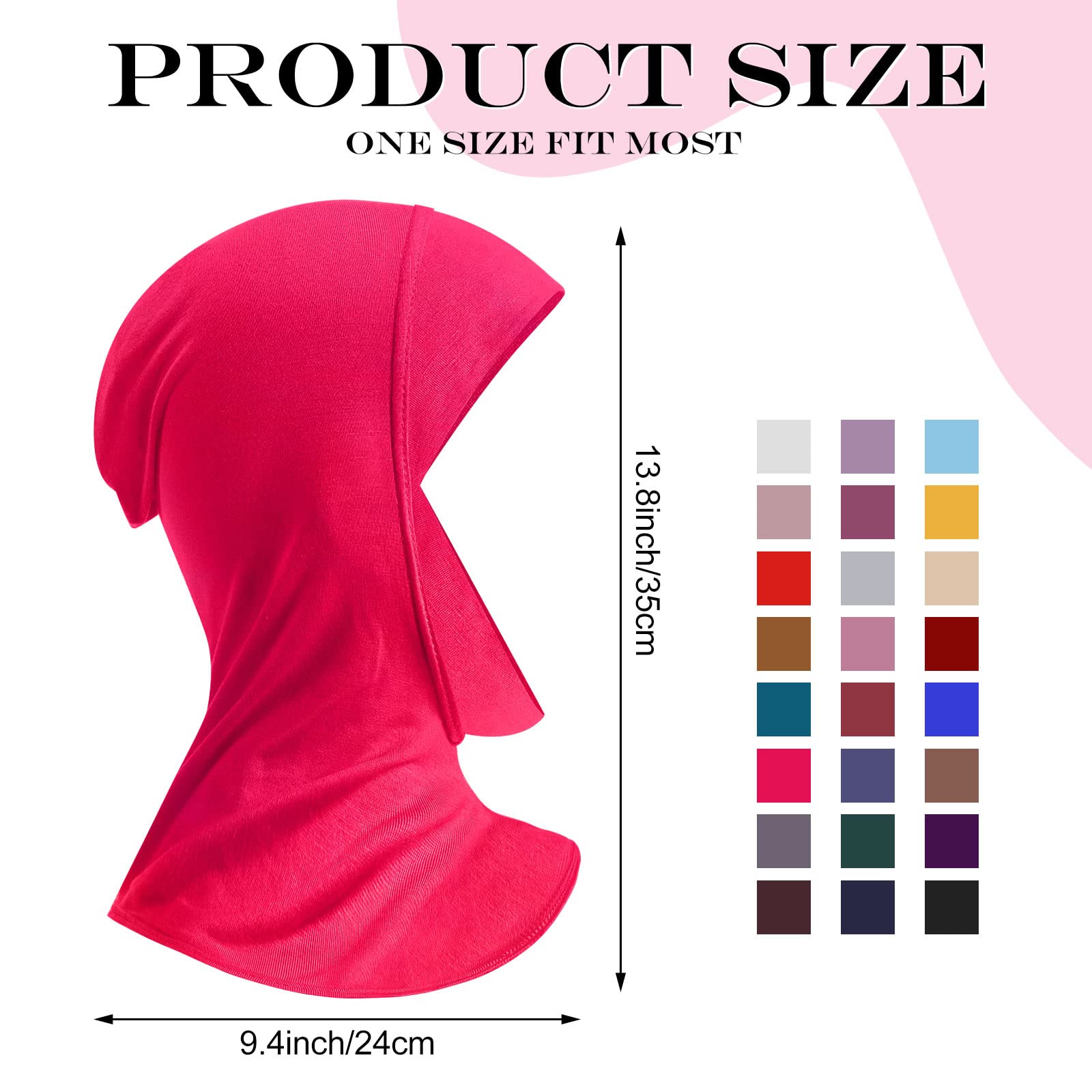 Handepo 24 Pcs Modal Hijab Cap Adjustable Muslim Stretchy Turban Full Cover Shawl Head Muslim Women Scarf Full Neck Coverage Undercap for Lady Girls Prayer, 24 Colors