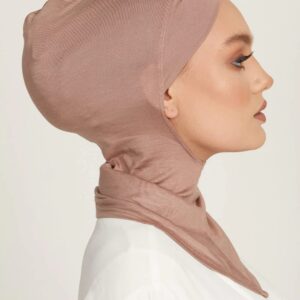 LMVERNA 2 Pieces Modal Hijab Cap Adjustable Muslim Stretchy Turban Full Cover Shawl Undercap Full Neck Coverage for Women (White+Light khaki)