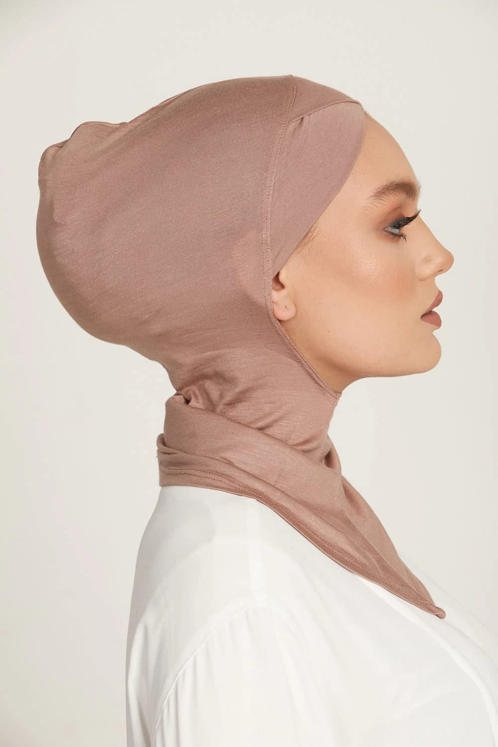 LMVERNA 2 Pieces Modal Hijab Cap Adjustable Muslim Stretchy Turban Full Cover Shawl Undercap Full Neck Coverage for Women (White+Light khaki)