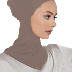 LMVERNA 2 Pieces Modal Hijab Cap Adjustable Muslim Stretchy Turban Full Cover Shawl Undercap Full Neck Coverage for Women (White+Light khaki)