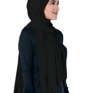 Lina & Lily Non-see-through Premium Jersey Maxi Hijab Head Scarf Wrap for Muslim Women (Black)