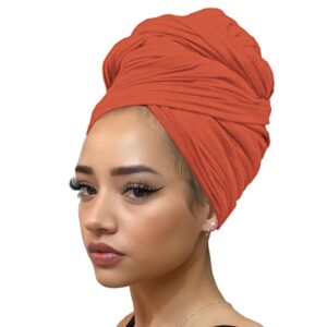 kachanaa soft head scarfs headbands for women stretch jersey head wraps solid color african hijab scarfs summer breathable turbans(orange)