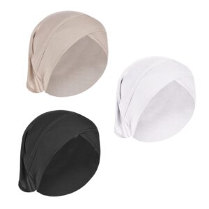 3 pcs muslim inner hijab caps women solid color turban underscarf under hijab caps stretchy breathable full cover undercap tube bonnet under scarf hats beanie