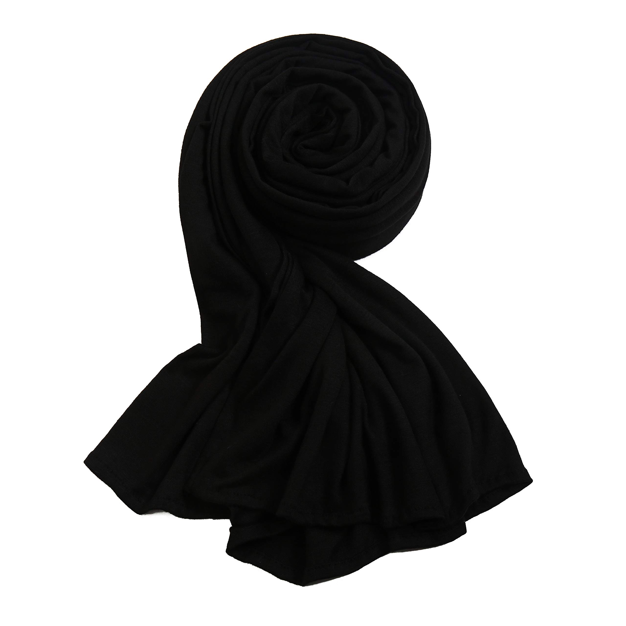 Hophor Womens Black Jersey Hijab Long Stretch Head Wrap Fashion Viscose Scarf Jersey Hijab Scarf for Women (Black)