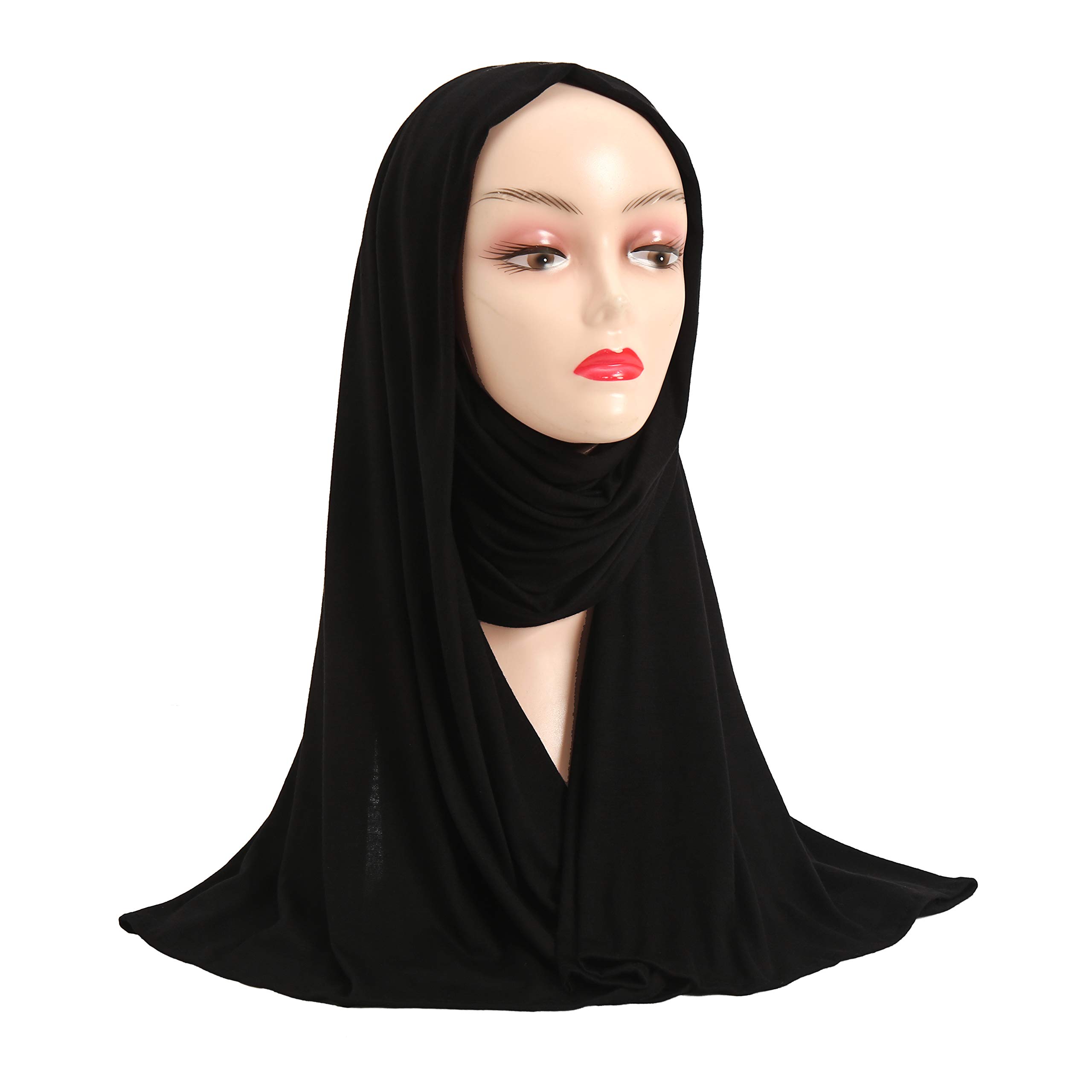 Hophor Womens Black Jersey Hijab Long Stretch Head Wrap Fashion Viscose Scarf Jersey Hijab Scarf for Women (Black)