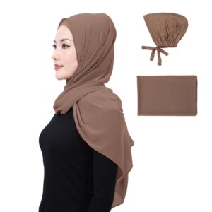 peacepray brown matched hijab and undercap set, chiffon muslim head scarf for women, a perfectly decent combination