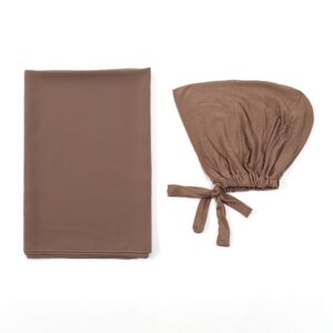 PeacePray Brown Matched Hijab and Undercap Set, Chiffon Muslim Head Scarf for Women, A Perfectly Decent Combination