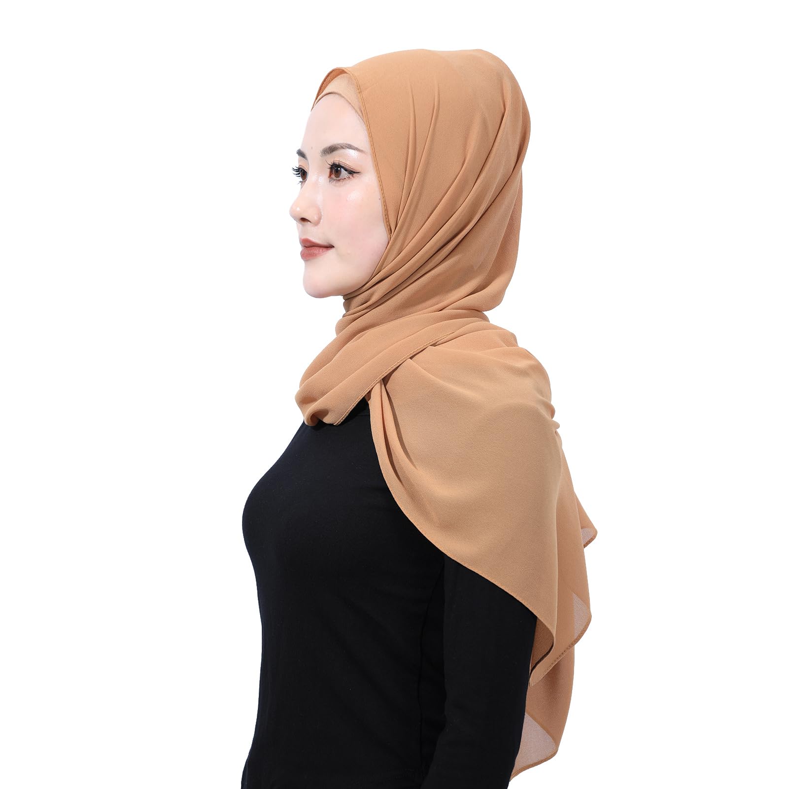 PeacePray Brown Matched Hijab and Undercap Set, Chiffon Muslim Head Scarf for Women, A Perfectly Decent Combination