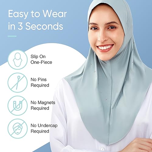 Jyana Modeqah Instant Hijab for Women - UPF50+ Sun Protection Rhinestone Hijab Scarf for Women,Stretch Lightweight Breathable