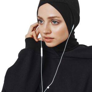 VeilWear Instant Hijab for Headphones and Glasses, Sport Head Scarf, Ready to wear Muslim Accessories for Women (Black)