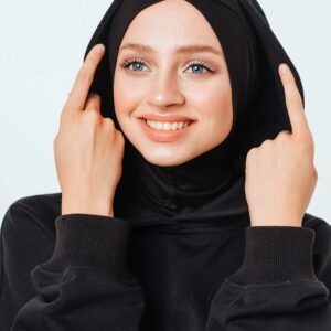 VeilWear Instant Hijab for Headphones and Glasses, Sport Head Scarf, Ready to wear Muslim Accessories for Women (Black)