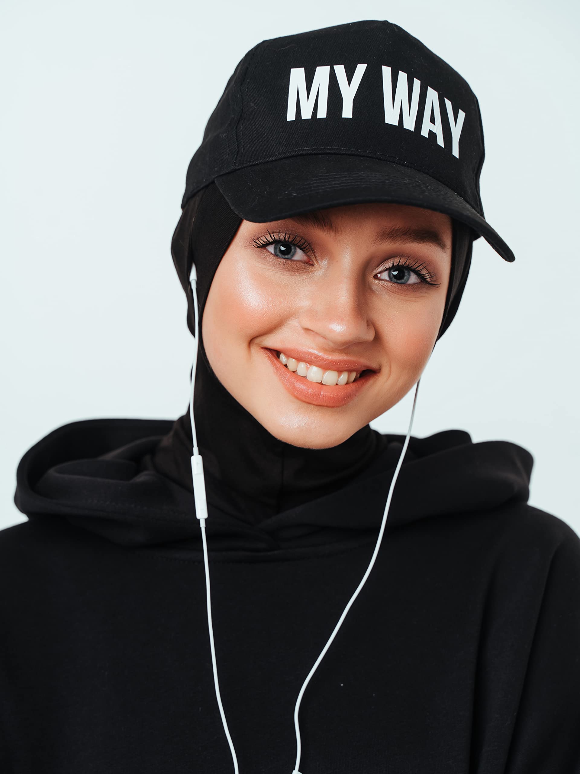 VeilWear Instant Hijab for Headphones and Glasses, Sport Head Scarf, Ready to wear Muslim Accessories for Women (Black)