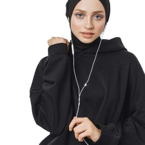 VeilWear Instant Hijab for Headphones and Glasses, Sport Head Scarf, Ready to wear Muslim Accessories for Women (Black)