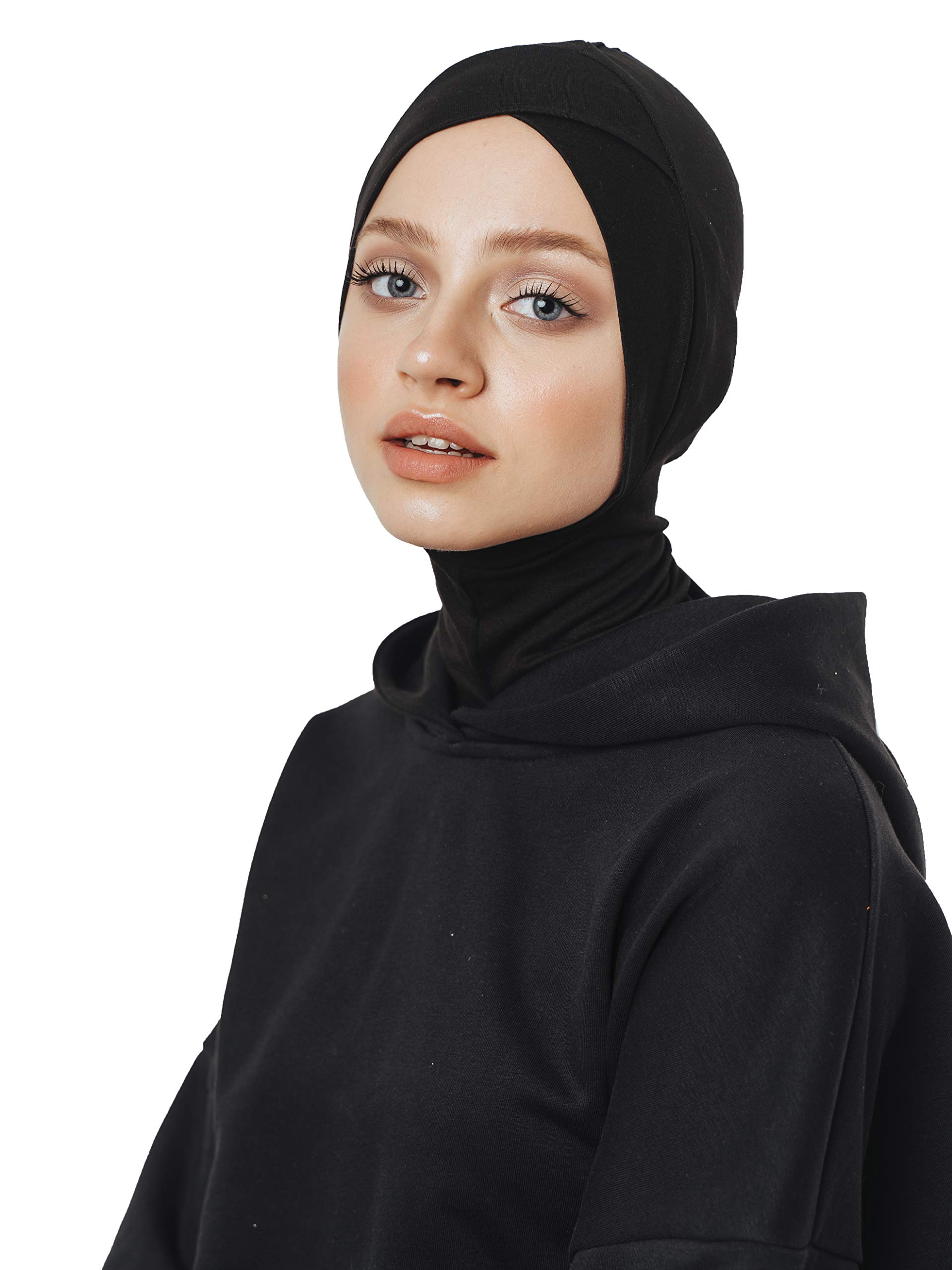 VeilWear Instant Hijab for Headphones and Glasses, Sport Head Scarf, Ready to wear Muslim Accessories for Women (Black)