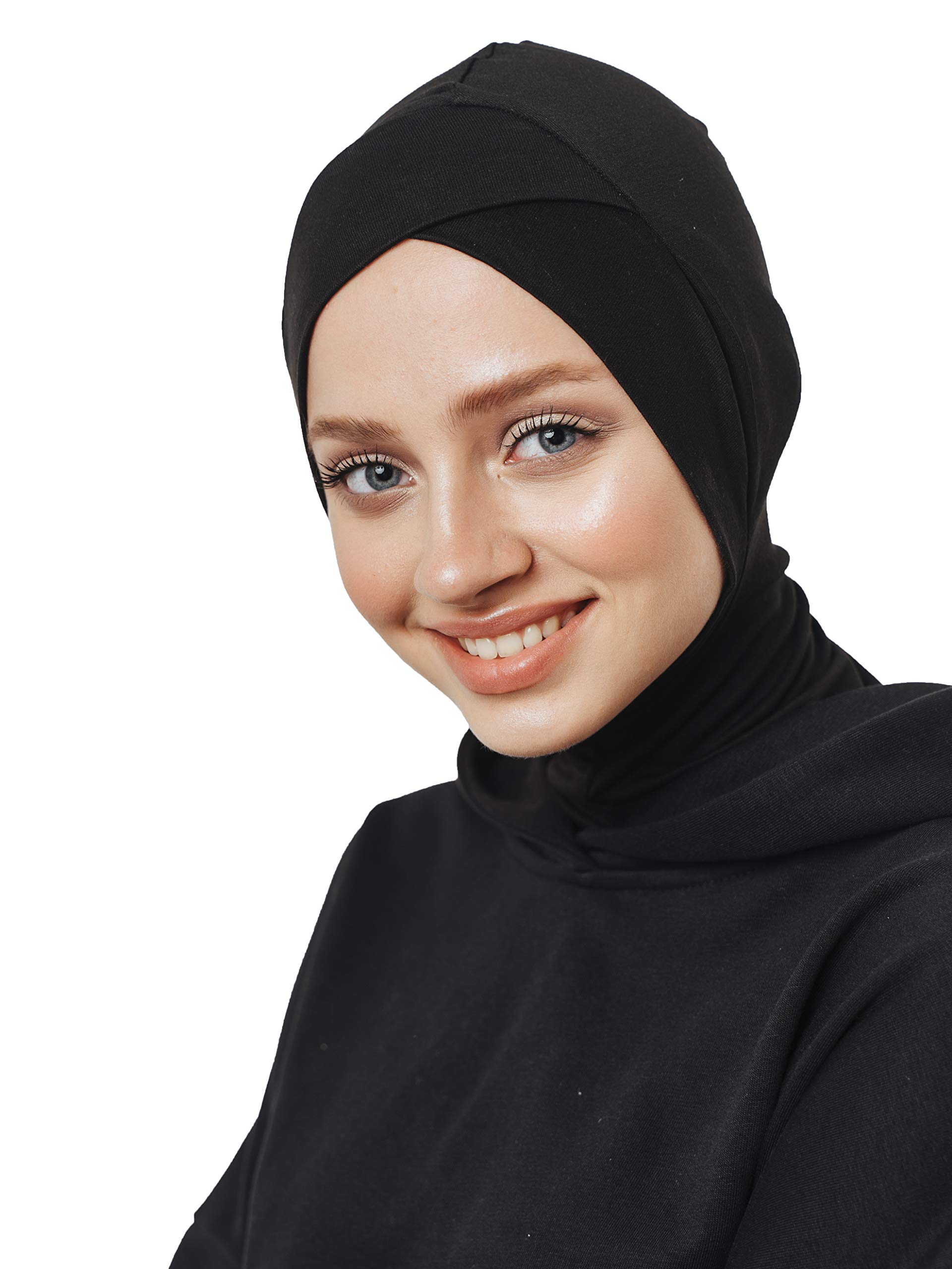 VeilWear Instant Hijab for Headphones and Glasses, Sport Head Scarf, Ready to wear Muslim Accessories for Women (Black)