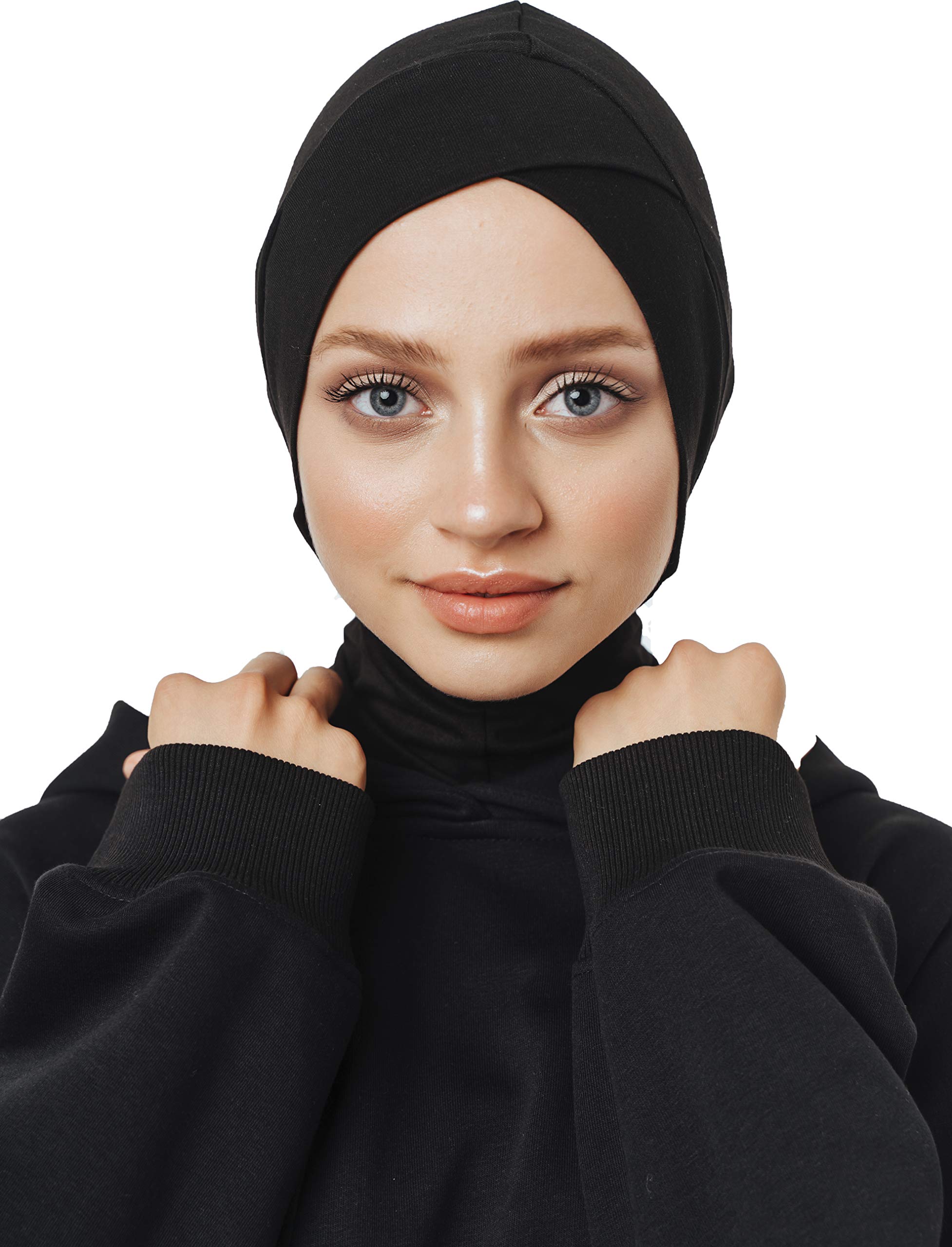 VeilWear Instant Hijab for Headphones and Glasses, Sport Head Scarf, Ready to wear Muslim Accessories for Women (Black)