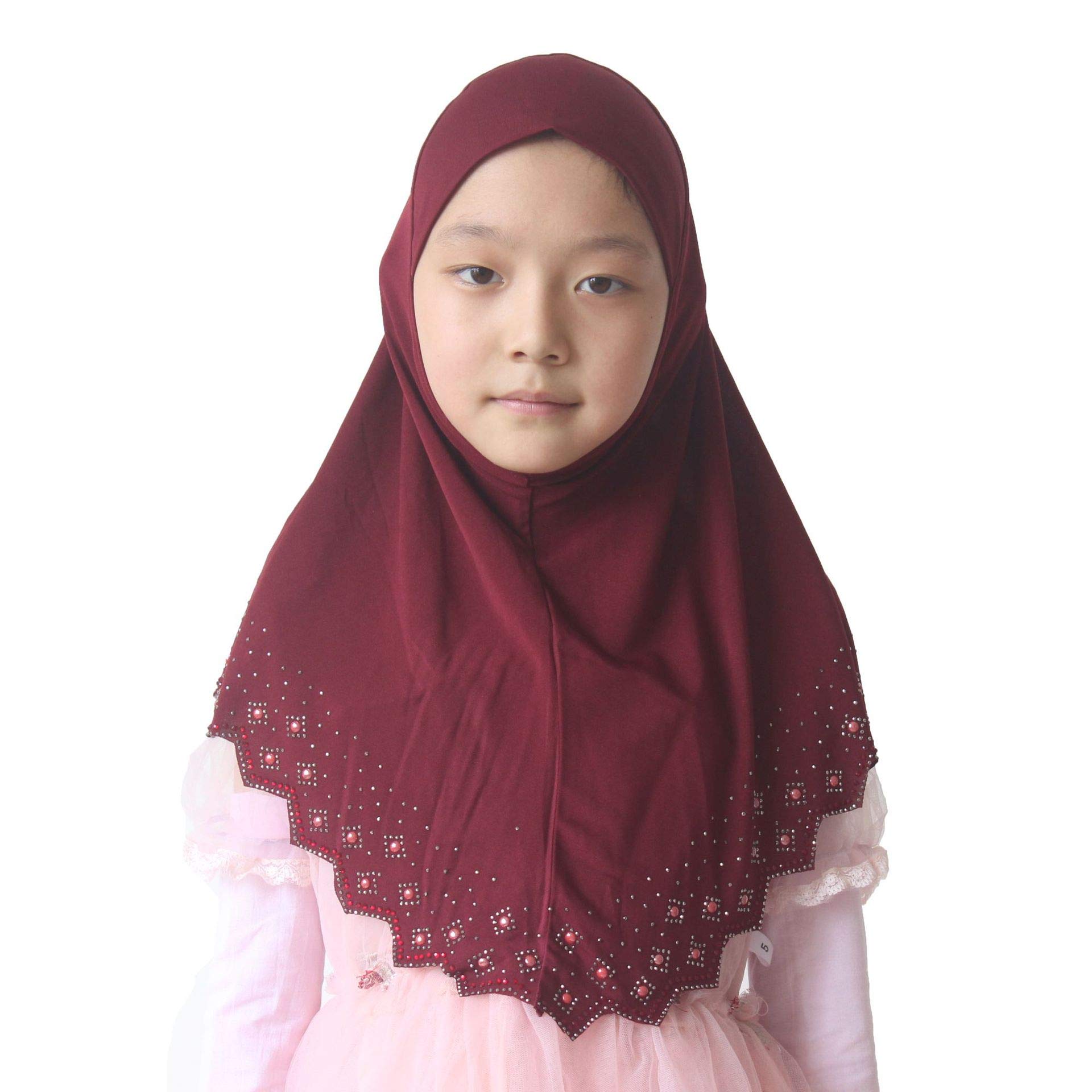 Modest Beauty Girls/Children Hijab Scarf Headscarf Wrap one Piece Muslim Amira with Czech Drill