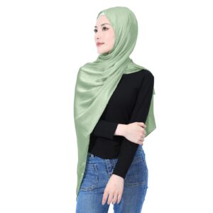 peacepray premium silky glossy hijab for women, crepe crinkle muslim head scarf, graceful feminine charm, mint green