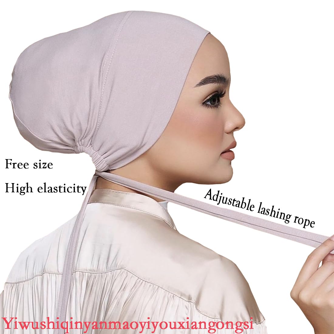 QYMY 3PCS Under Hijab Head Cap Muslim Under Scarf Hijab Cap Solid Color Women Under Scarf Hat Hijab Cap Stretchy Sleeping Cap (Black, Khaki, Beige(3PCS), Free Size)