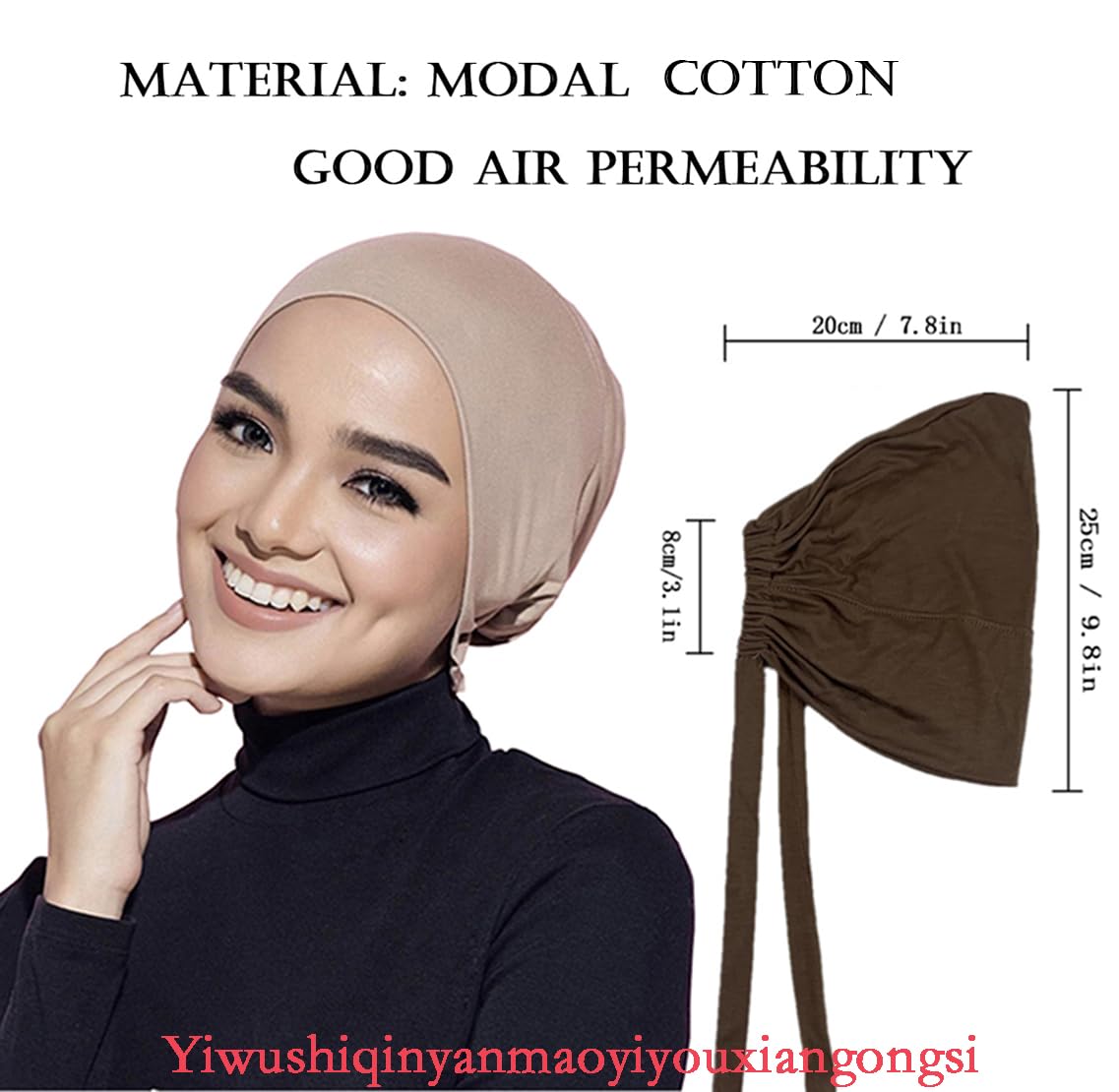 QYMY 3PCS Under Hijab Head Cap Muslim Under Scarf Hijab Cap Solid Color Women Under Scarf Hat Hijab Cap Stretchy Sleeping Cap (Black, Khaki, Beige(3PCS), Free Size)