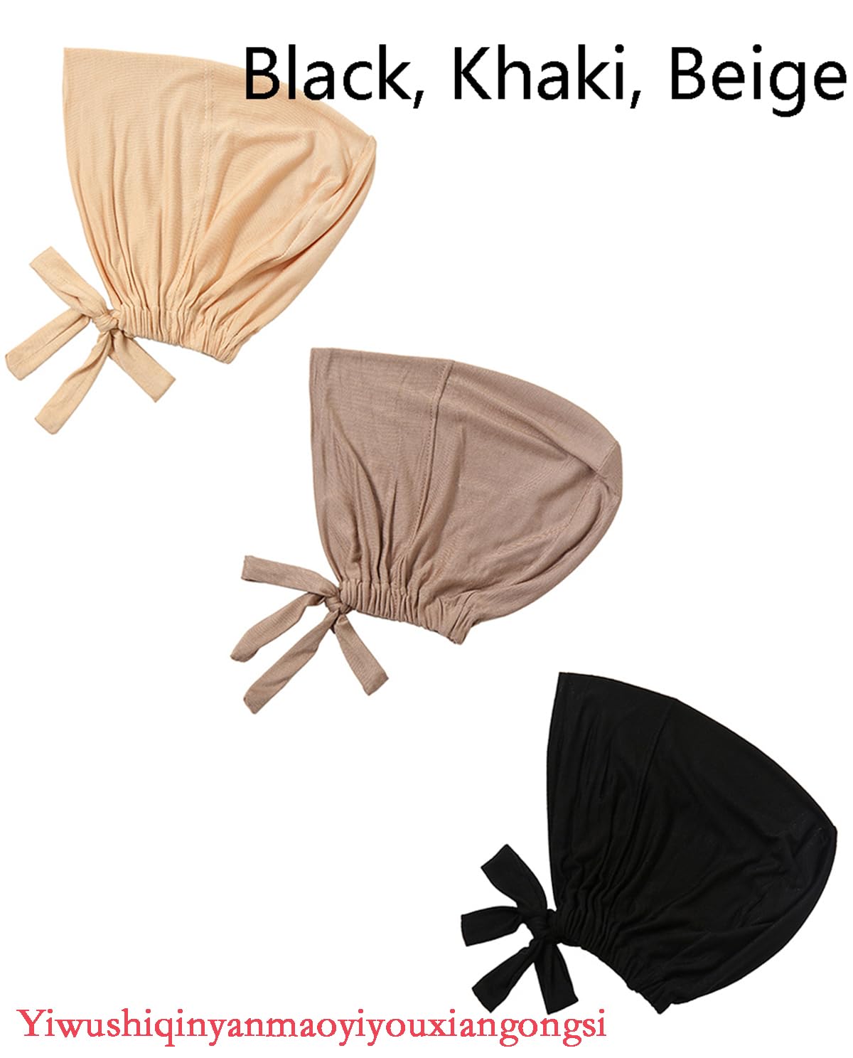 QYMY 3PCS Under Hijab Head Cap Muslim Under Scarf Hijab Cap Solid Color Women Under Scarf Hat Hijab Cap Stretchy Sleeping Cap (Black, Khaki, Beige(3PCS), Free Size)