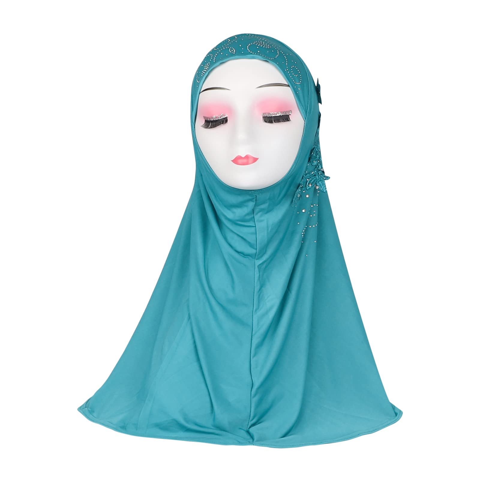 Women Fashion Chiffon Hijab Lace Floral Long Scarf Wrap Solid Color Girls Glitter Hood Cap Turban Cap Hat Headscarf Shawl