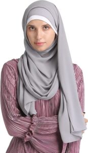 anika fashion warehouse all season women soft and non-slip chiffon long scarf - fashion muslim hijab scarf head wrap scarves 80 x 30 inches long solid color - moon gray