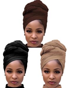 harewom 3pcs head wraps for black women turban headwraps stretchy african hair wraps soft jersey head scarf tie headbands pack for dread locs natural hair