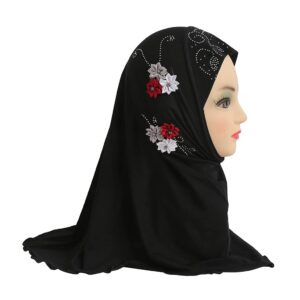 Girls Hijab Muslim Flowers Headscarf One Piece Headwear Islamic Shawl Turban